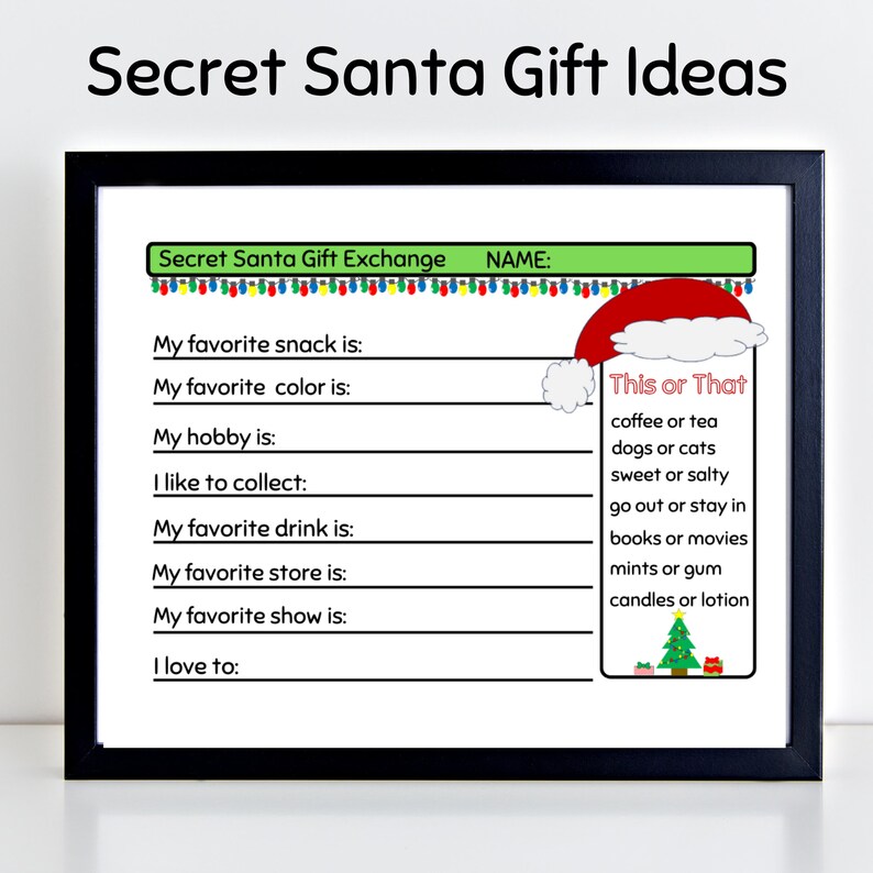 Printable Secret Santa Questionnaire – Christmas Gift Exchange Template ...