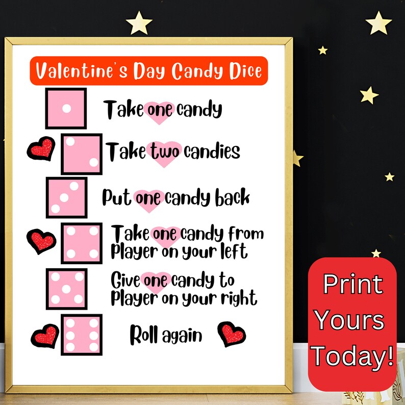 Valentine's Day Game Fun Candy Roll the Dice for Candy Valentine Candy ...
