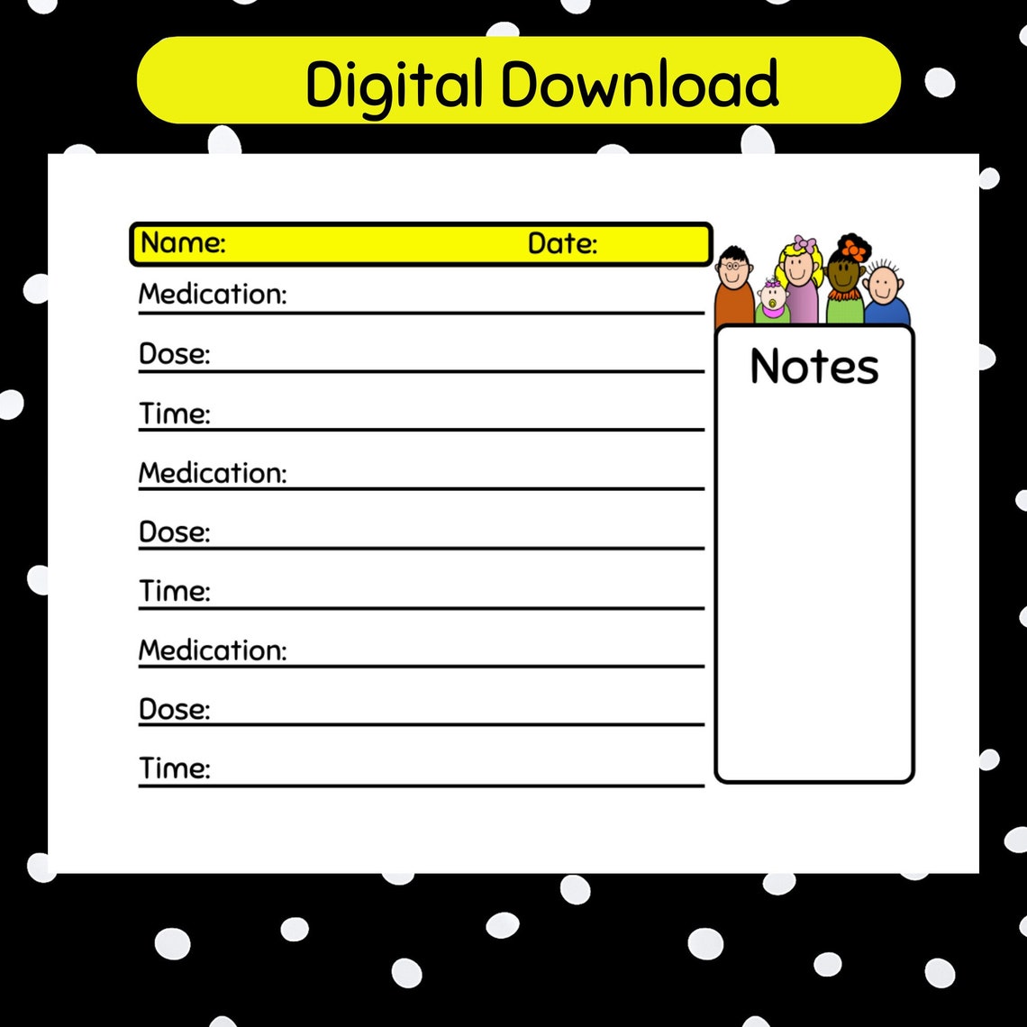 Kids Medication Log Chart Tracker 4 List Planner Kid Cute Medication ...