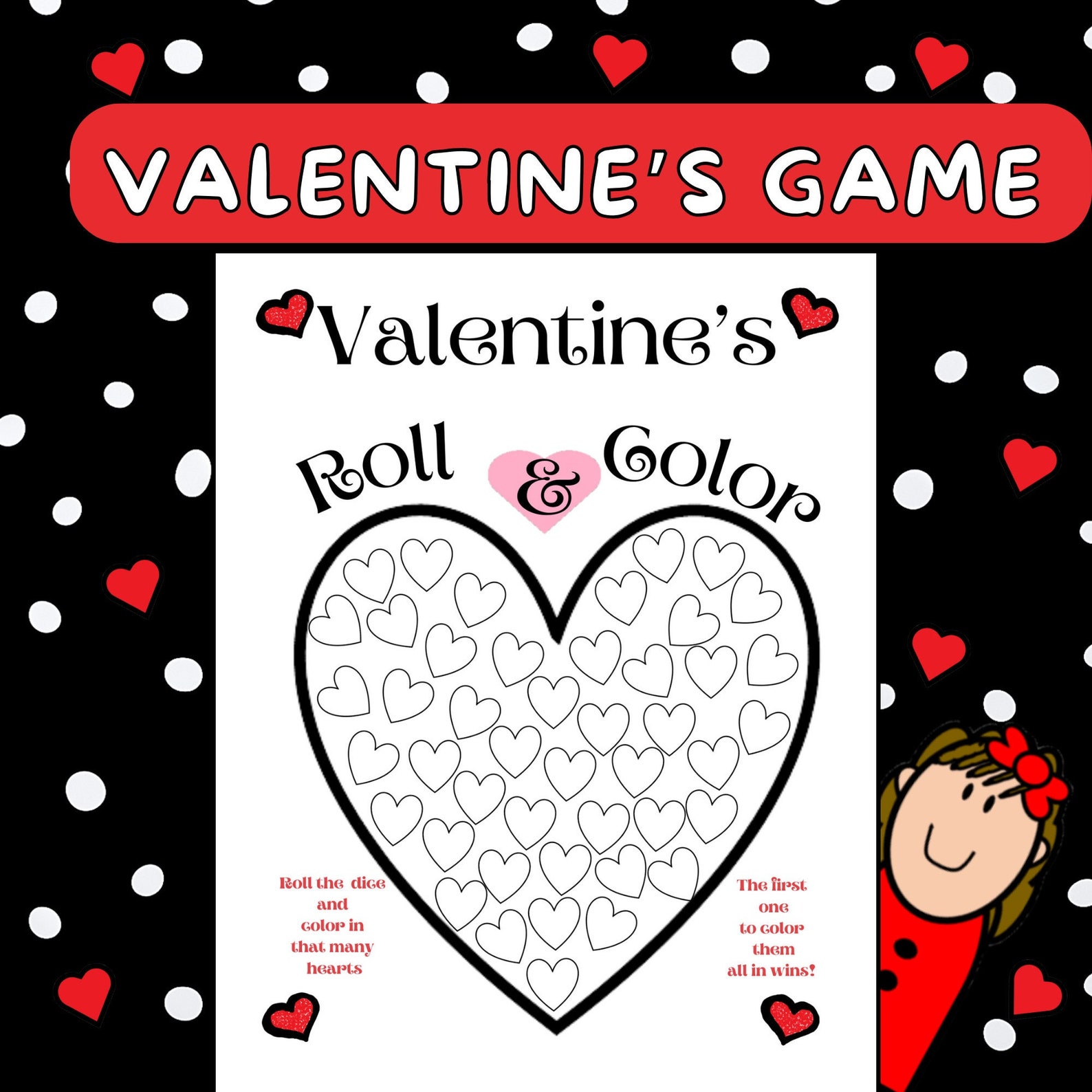 Game Fun Valentines Roll and Color Roll the Dice Group Game Printable ...