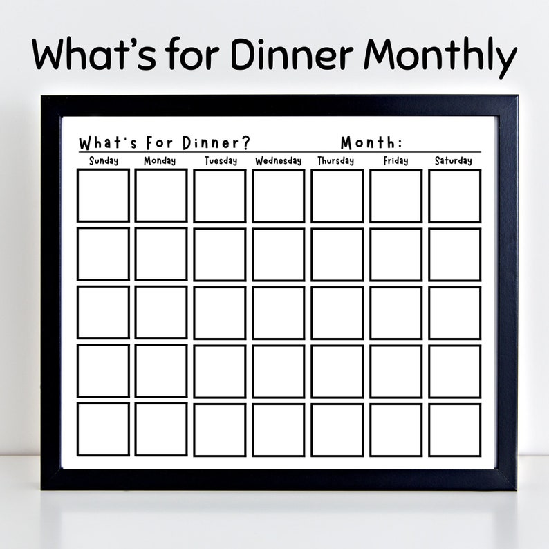 Printable Monthly Dinner Menu Planner: Meal Planning Template (digital ...