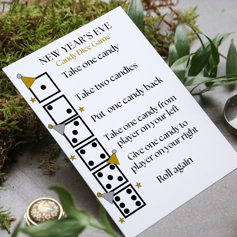 Game Fun New Year' Eve Candy Roll the Dice Group Game Printable Roll ...
