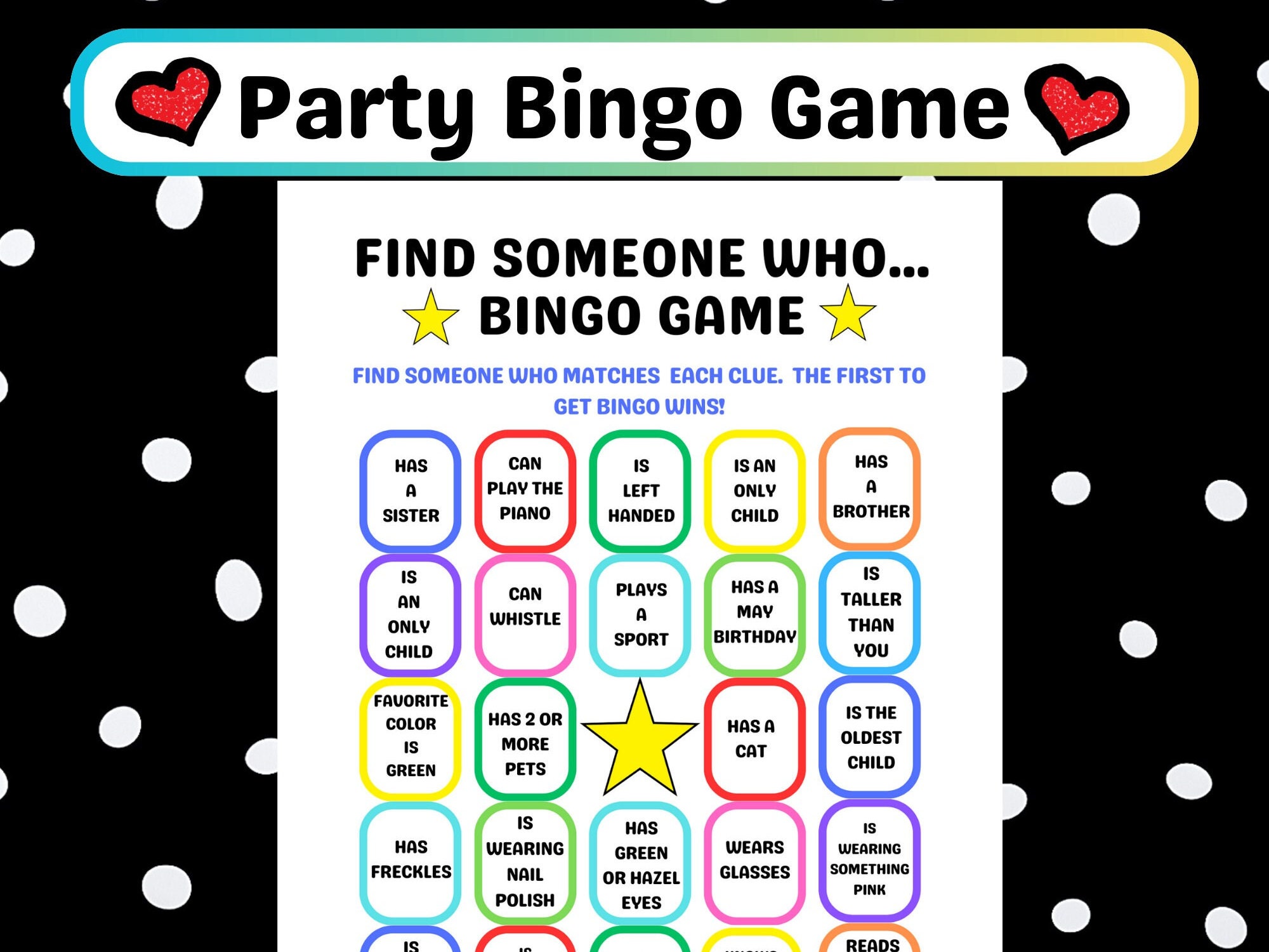 Fun KIDS Bingo Game Find the Guest Game Idea Mix and Mingle Bingo Party ...