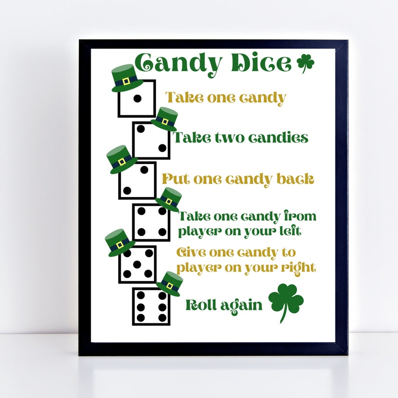 St. Patrick's Day Game Fun Candy Roll the Dice for Candy Shamrock Candy ...