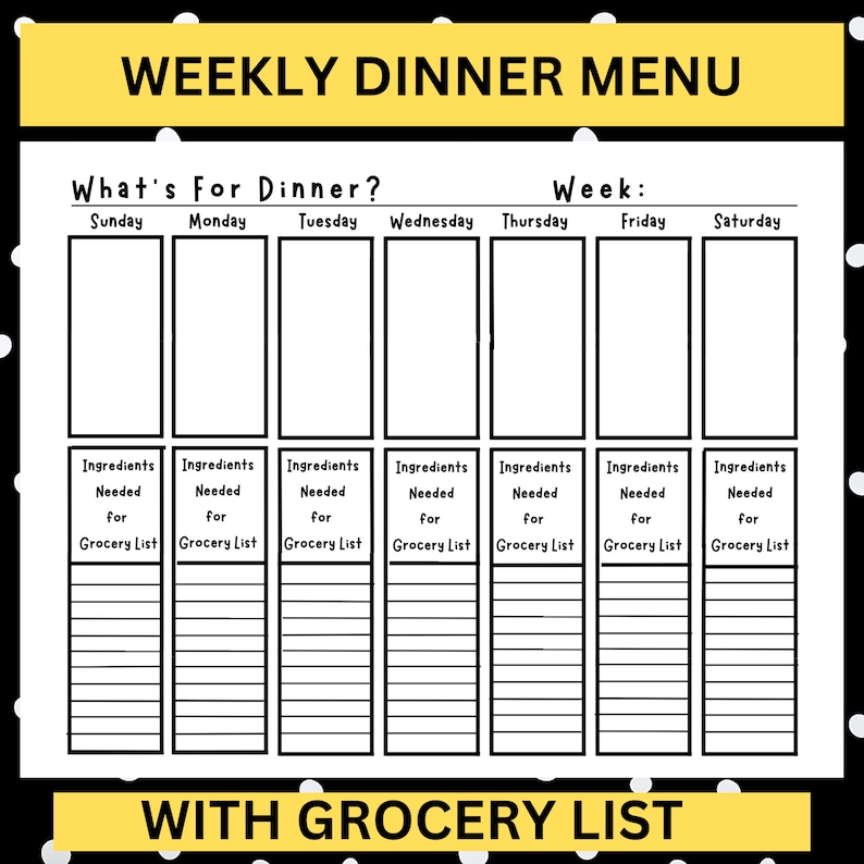 Printable Family Dinner Meal Planning Set, Monthly Dinner Calendar ...