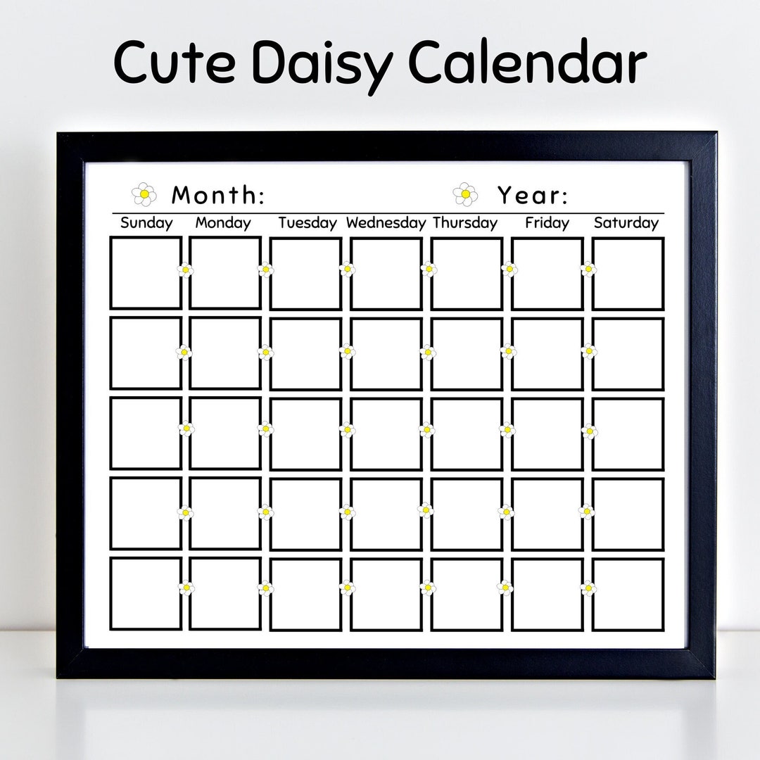 Cute Daisy Monthly Calendar Printable Daisy Cute Calendar - Etsy