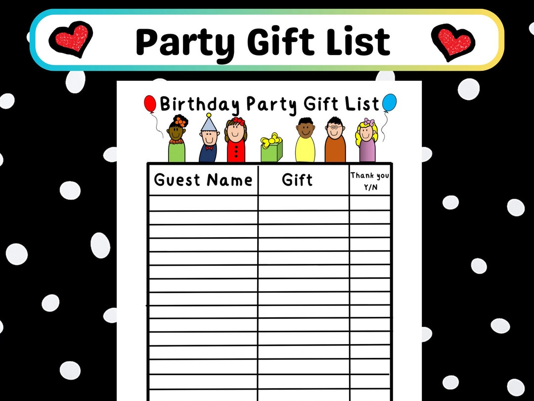 Kids Birthday Gift List – Printable Tracker for Thank You Notes - Etsy
