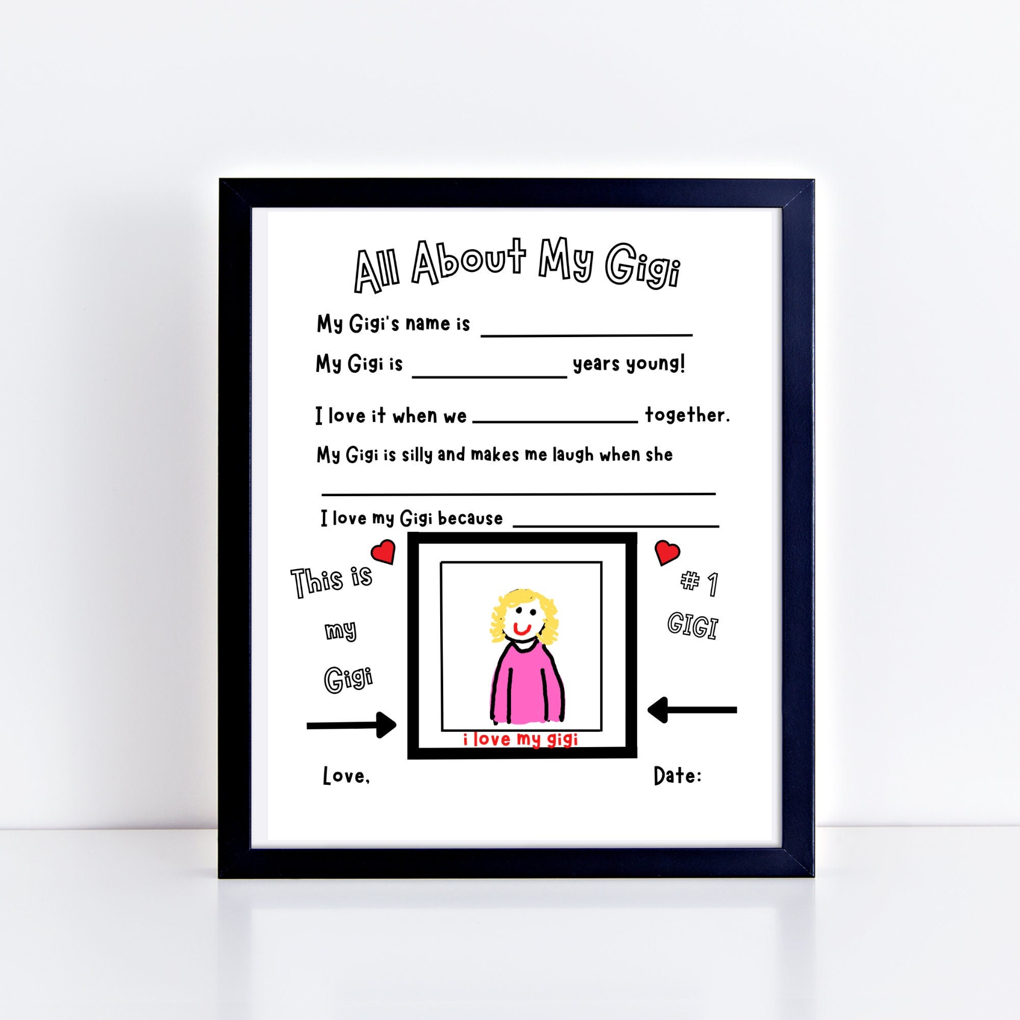 All About My Gigi Printable, I Love My Gigi Color Worksheet for Grandma Last Minute Grandmother ...
