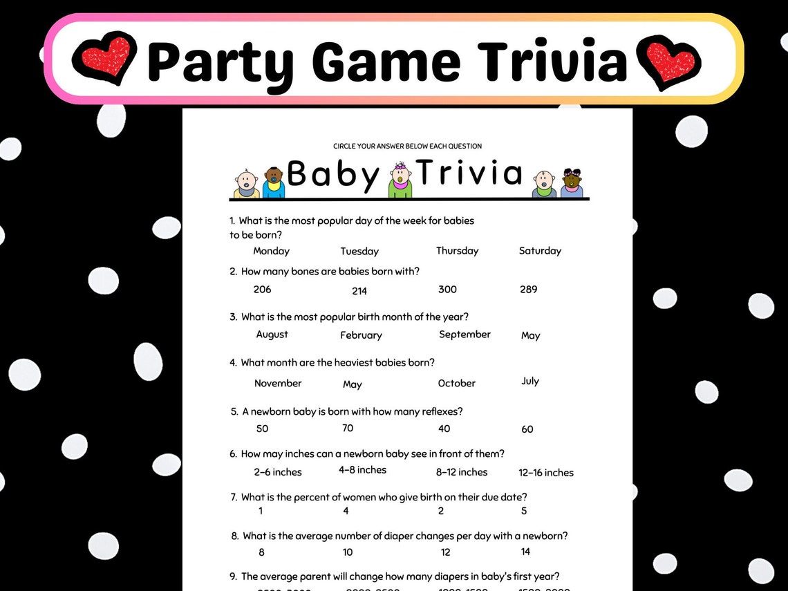 Game Fun Baby Shower Trivia Party Game for Adults, Icebreaker Trivia ...