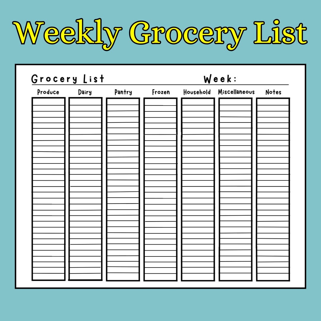 Simple List for Weekly Groceries, Easy | Blank Grocery List Printable ...