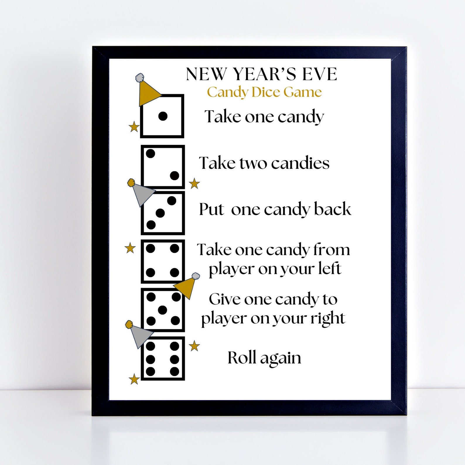 Game Fun New Year' Eve Candy Roll the Dice Group Game Printable Roll ...