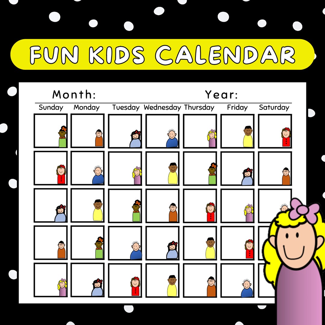 Kids Monthly Calendar Cute Colorful Calendar Printable Month Calendar ...