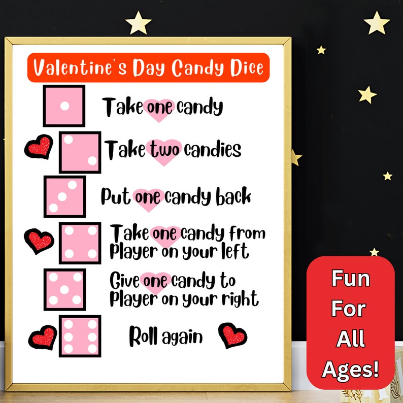 Valentine's Day Game Fun Candy Roll the Dice for Candy Valentine Candy ...