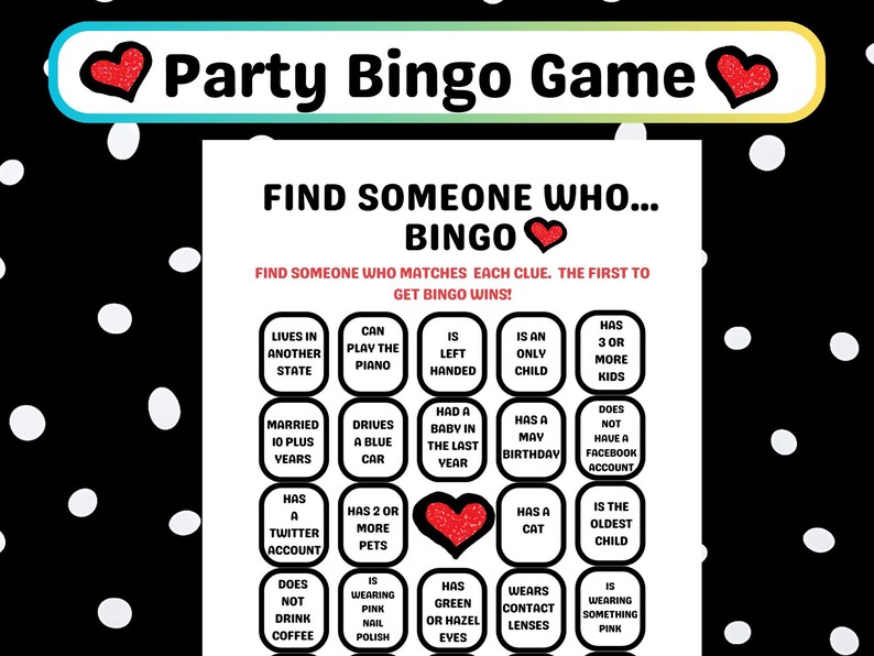 Cute, Fun and Easy! Adult Bingo Game Find the Guest Game Bingo Fun - Etsy