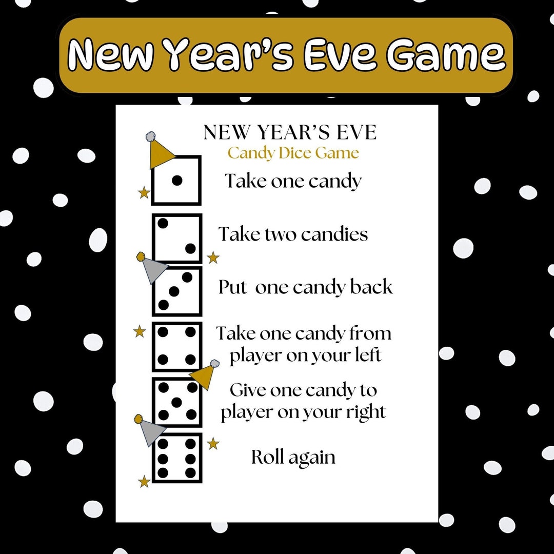 Game Fun New Year' Eve Candy Roll the Dice Group Game Printable Roll ...