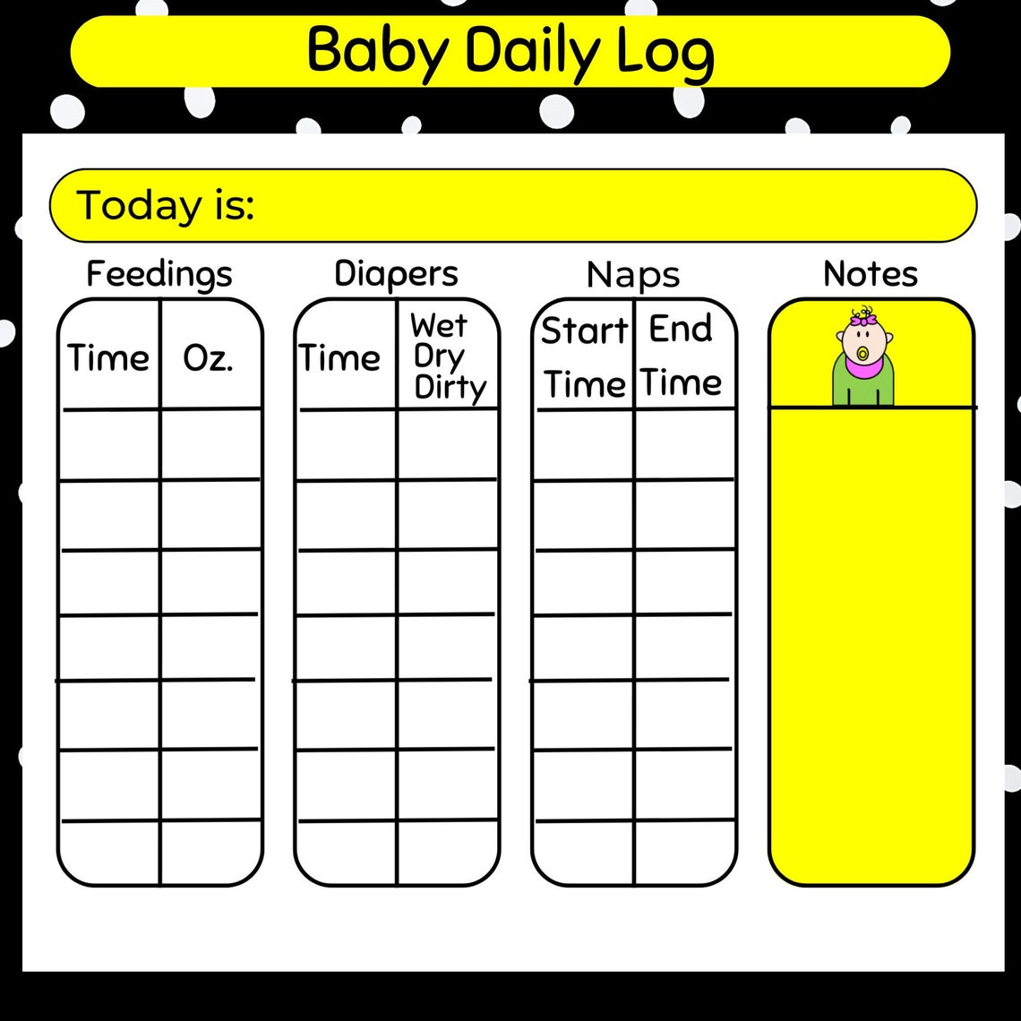 Baby Daily Log Printable Infant Daily Schedule and Babysitter Report ...