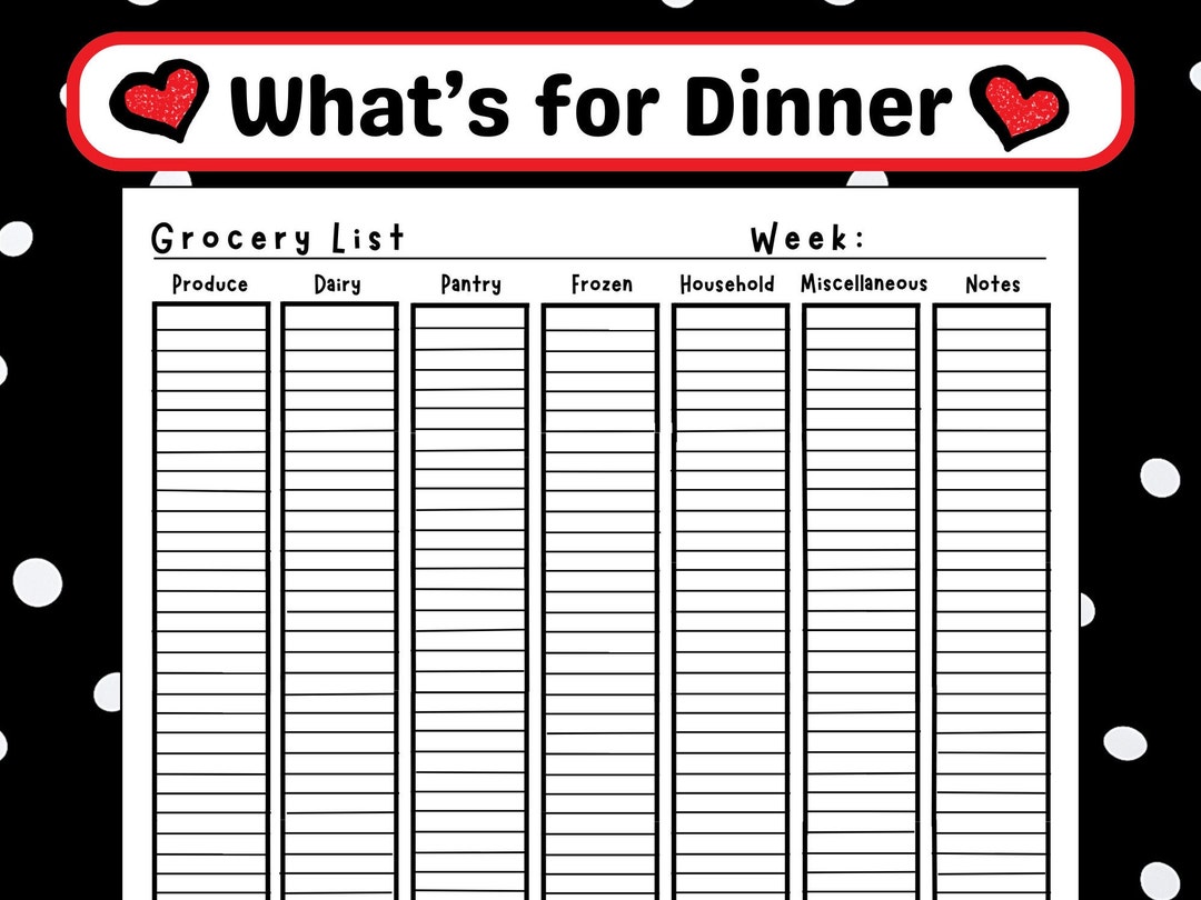 Grocery Printable Weekly Grocery List Planner Shopping Week Minimalist ...