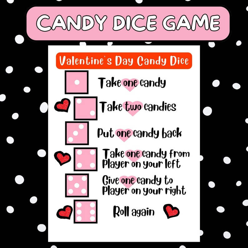 Valentine's Day Game Fun Candy Roll the Dice for Candy Valentine Candy ...
