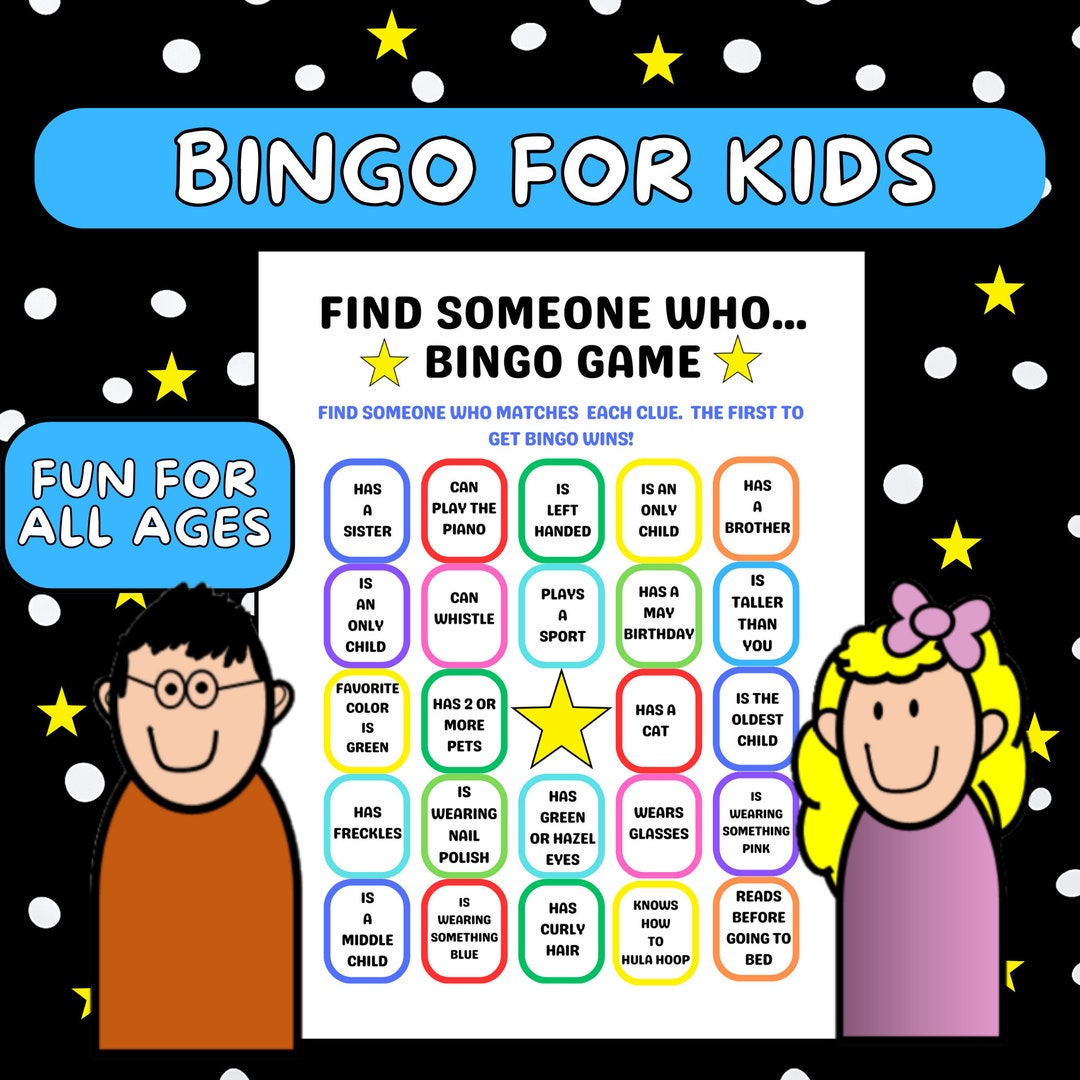 Fun KIDS Bingo Game Find the Guest Game Idea Mix and Mingle Bingo Party ...