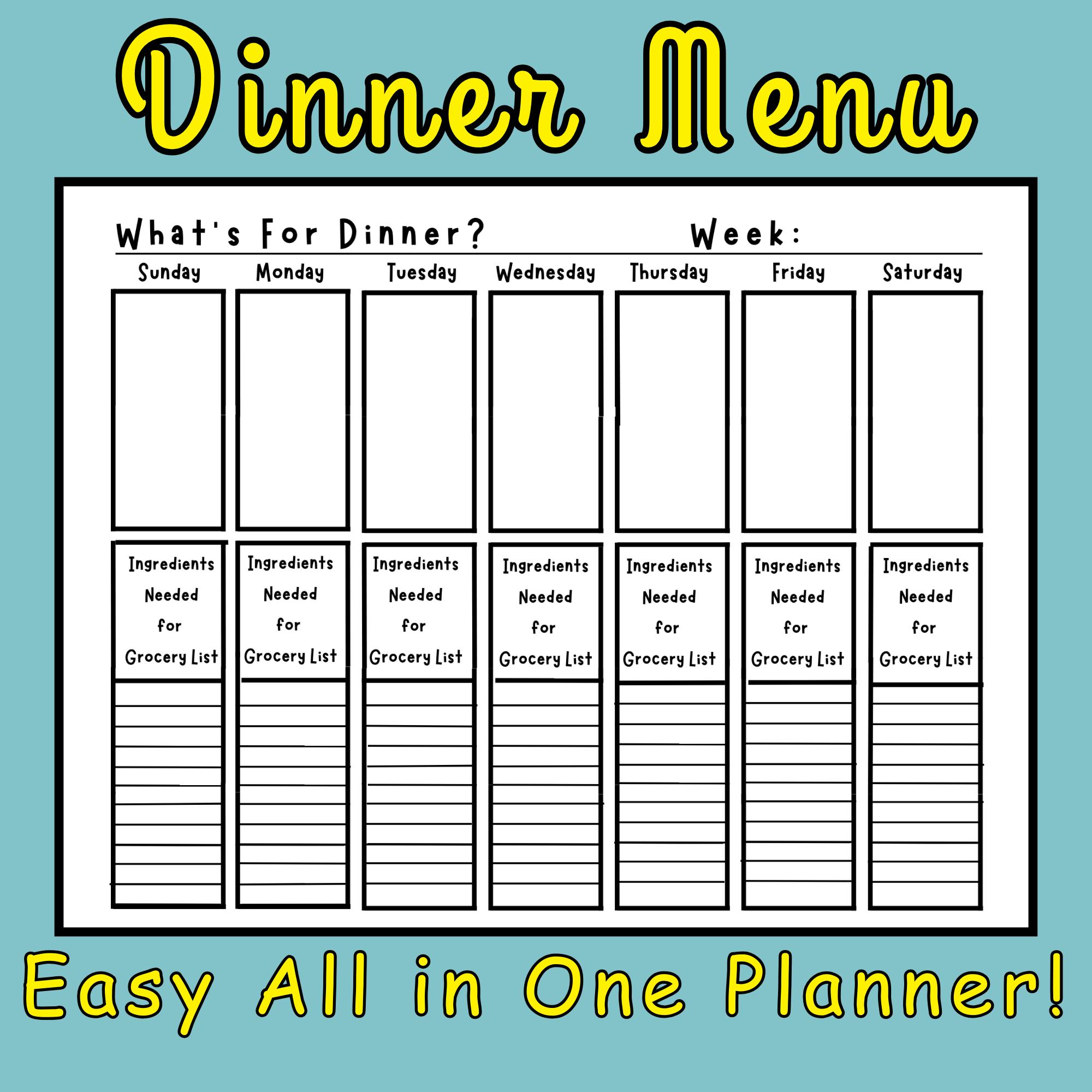 Dinner Calendar Weekly Menu Planner, What's for Dinner? Week Menu ...