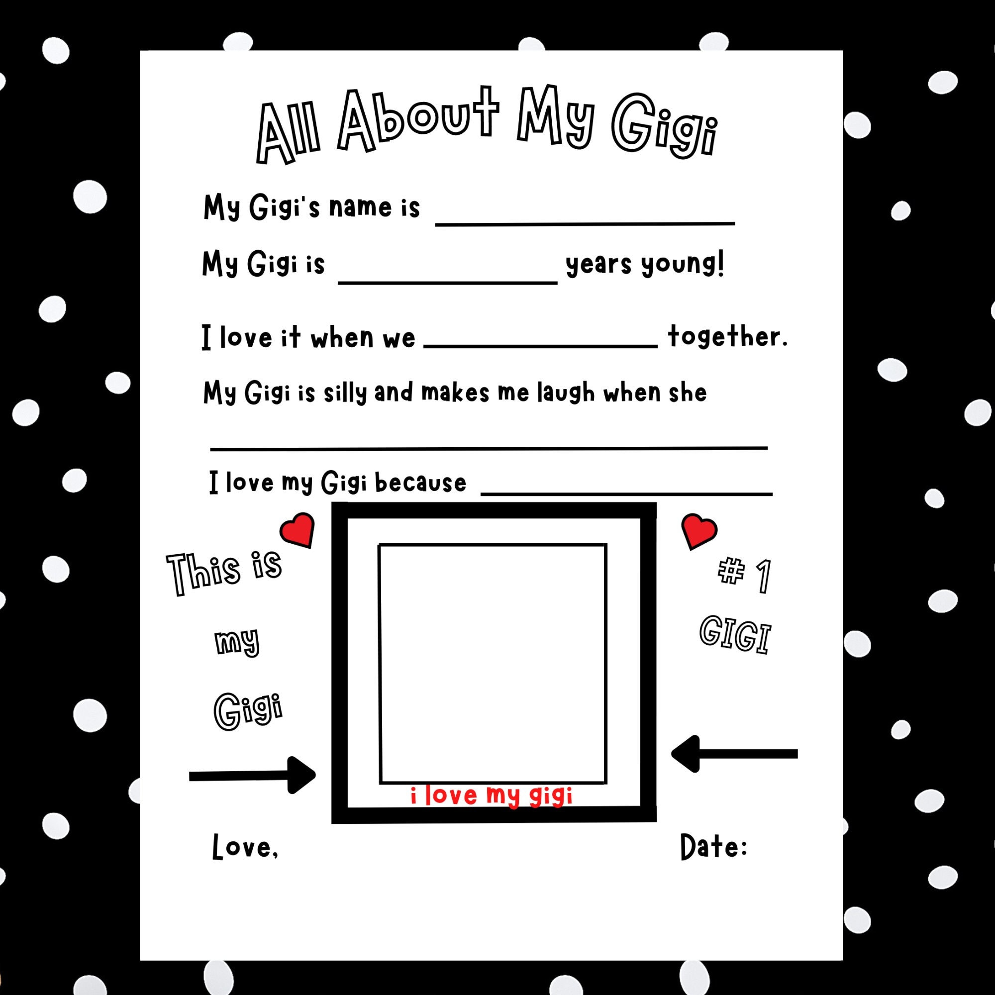All About My Gigi Printable, I Love My Gigi Color Worksheet for Grandma Last Minute Grandmother ...