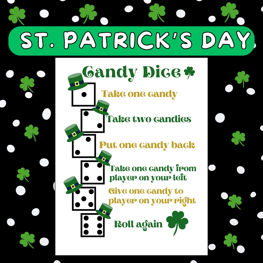 St. Patrick's Day Game Fun Candy Roll the Dice for Candy Shamrock Candy ...