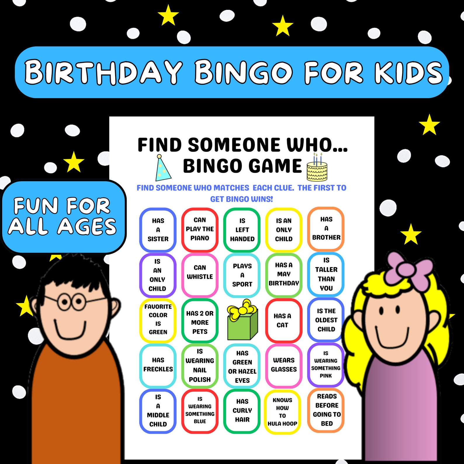 Birthday Party Bingo for Kids Game Find the Guest Game Idea Bingo Party ...