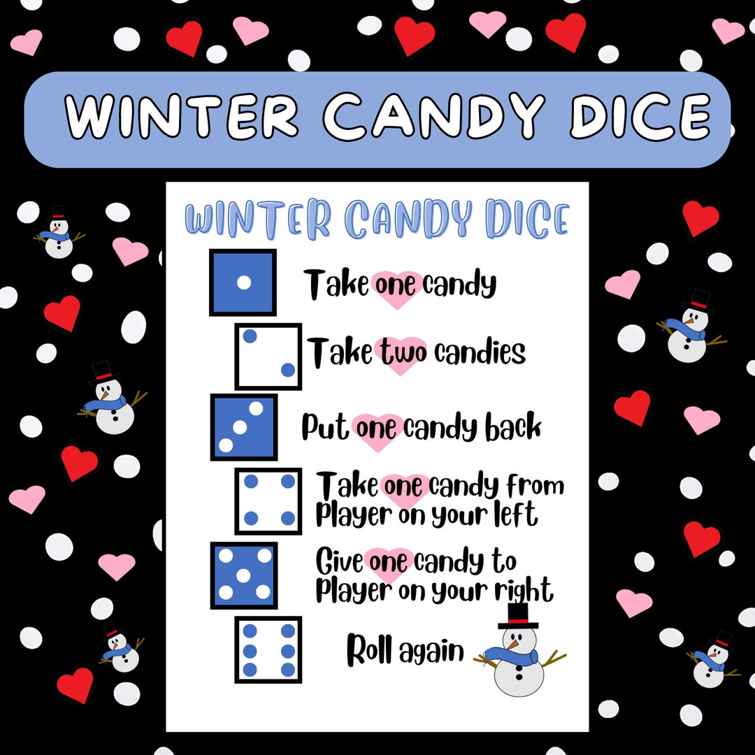 Printable Winter Dice Game for Kids Candy Dice Game Print Fun Winter ...