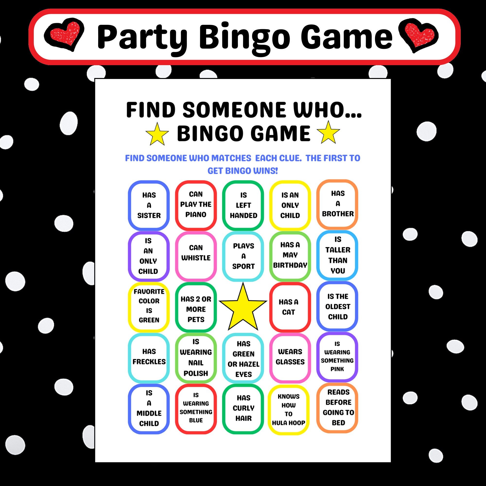 Fun KIDS Bingo Game Find the Guest Game Idea Mix and Mingle Bingo Party ...