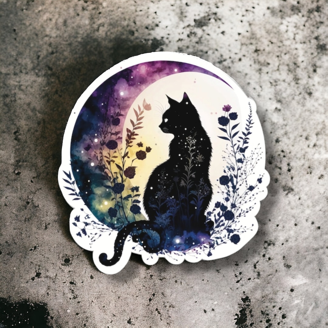 Black Cat Moon Sticker: Celestial Witch Gothic Decor - Etsy