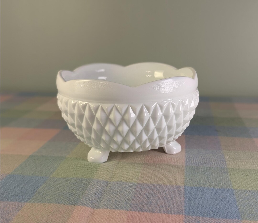 Vintage Indiana Glass Diamond Point Milk Glass Bon Bon Dish - Etsy