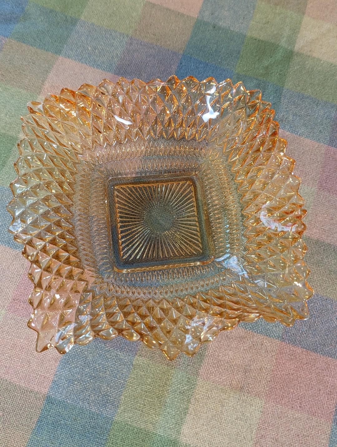 Vintage Indiana Glass Iridescent Carnival Glass Diamond Pattern Candy ...