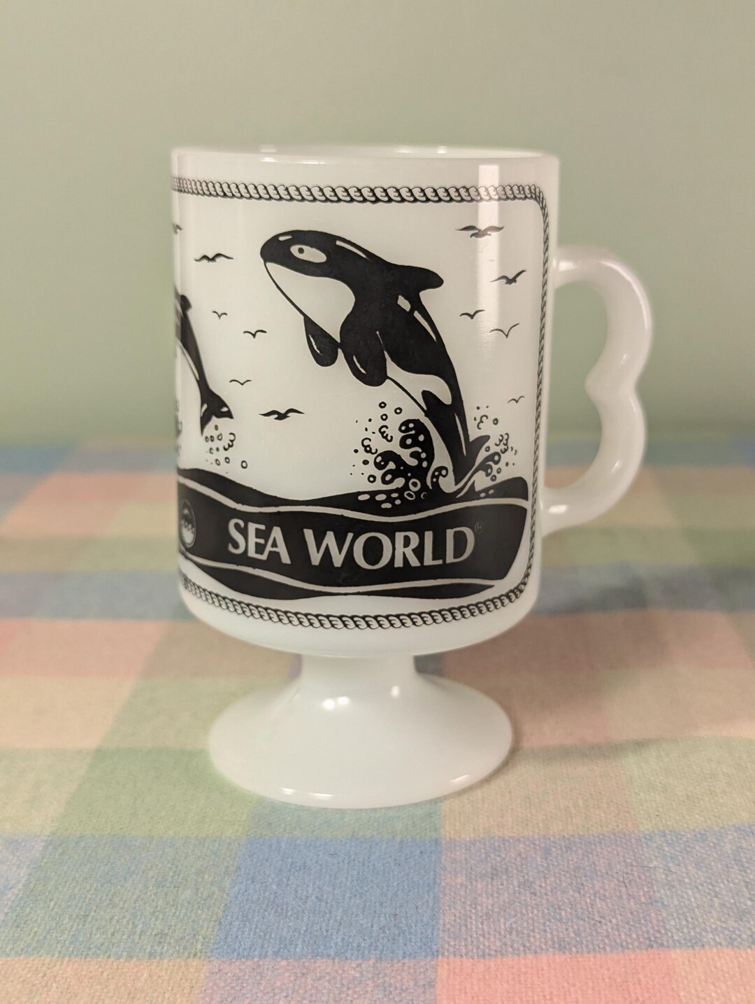 Vintage Milk Glass Seaworld Pedestal Mug - Etsy