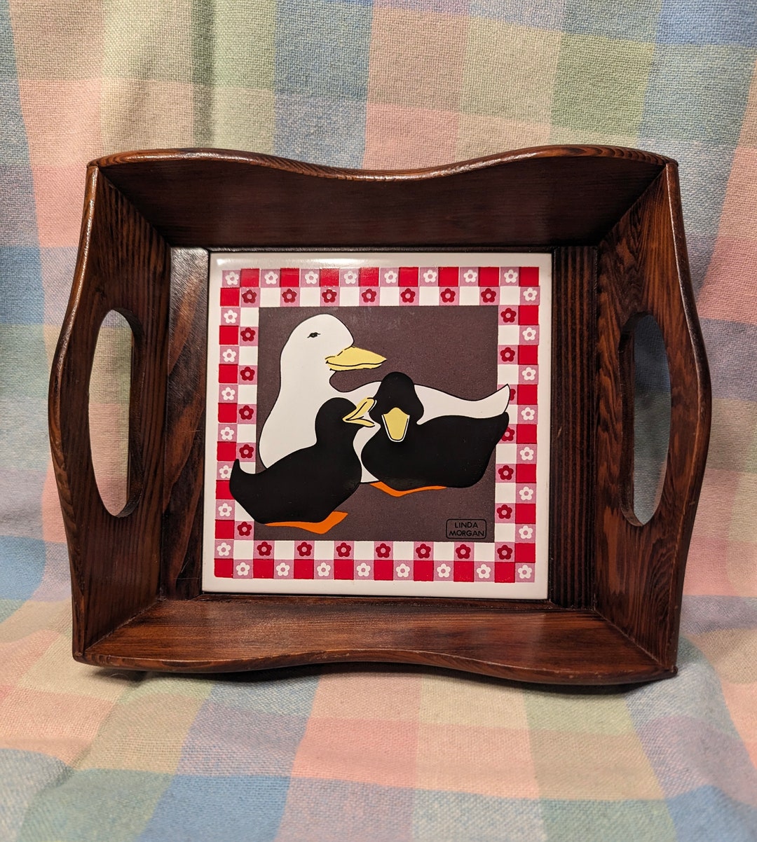 Vintage Linda Morgan Ceramic Duck Tile Wood Serving Tray - Etsy
