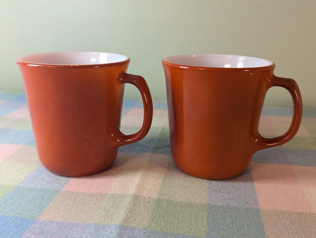 Vintage Pyrex Burnt Orange Milk Glass Mugs - Set of 2 - Etsy
