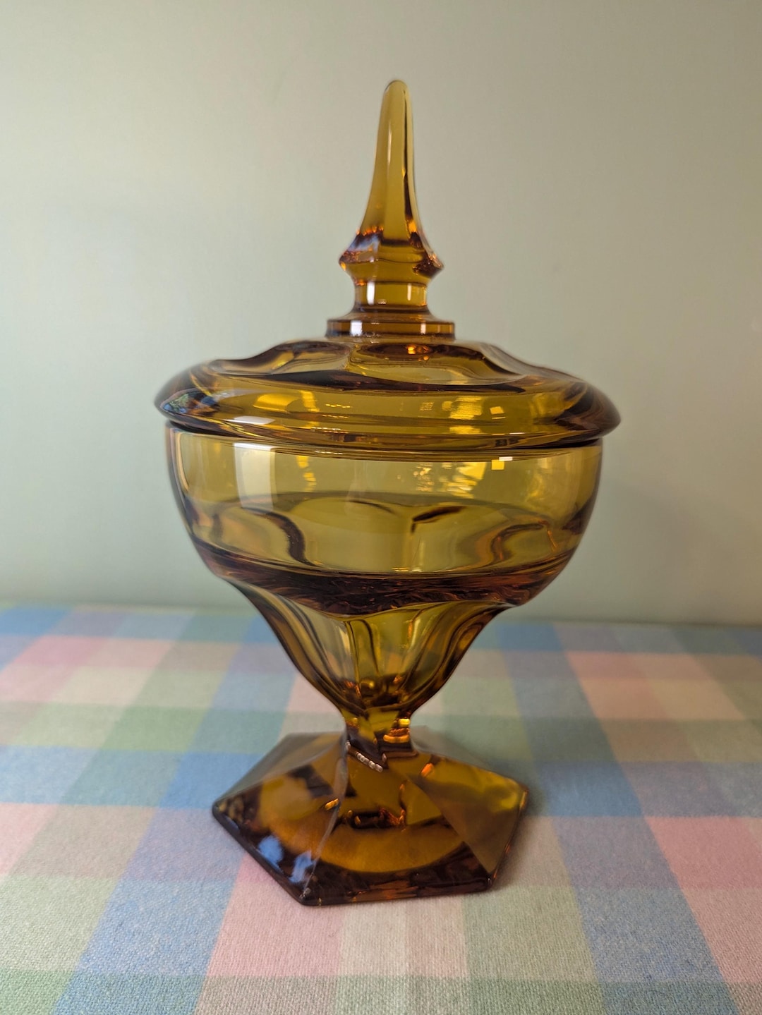 Vintage Viking Amber Hexagonal Glass Compote Candy Dish With Lid - Etsy