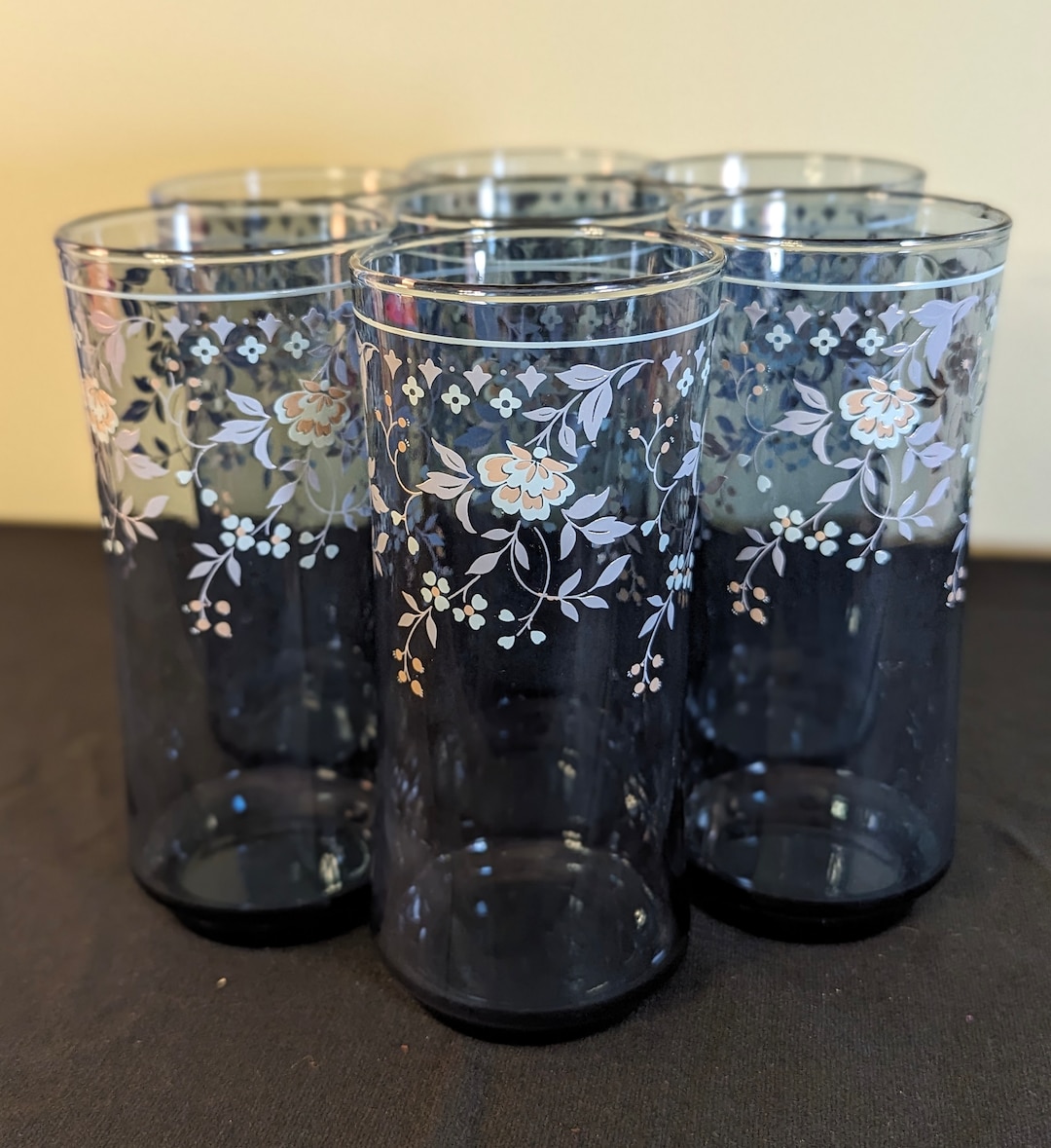 Vintage Blue Floral Libbey Drinking Glasses - Set of 7 - Etsy