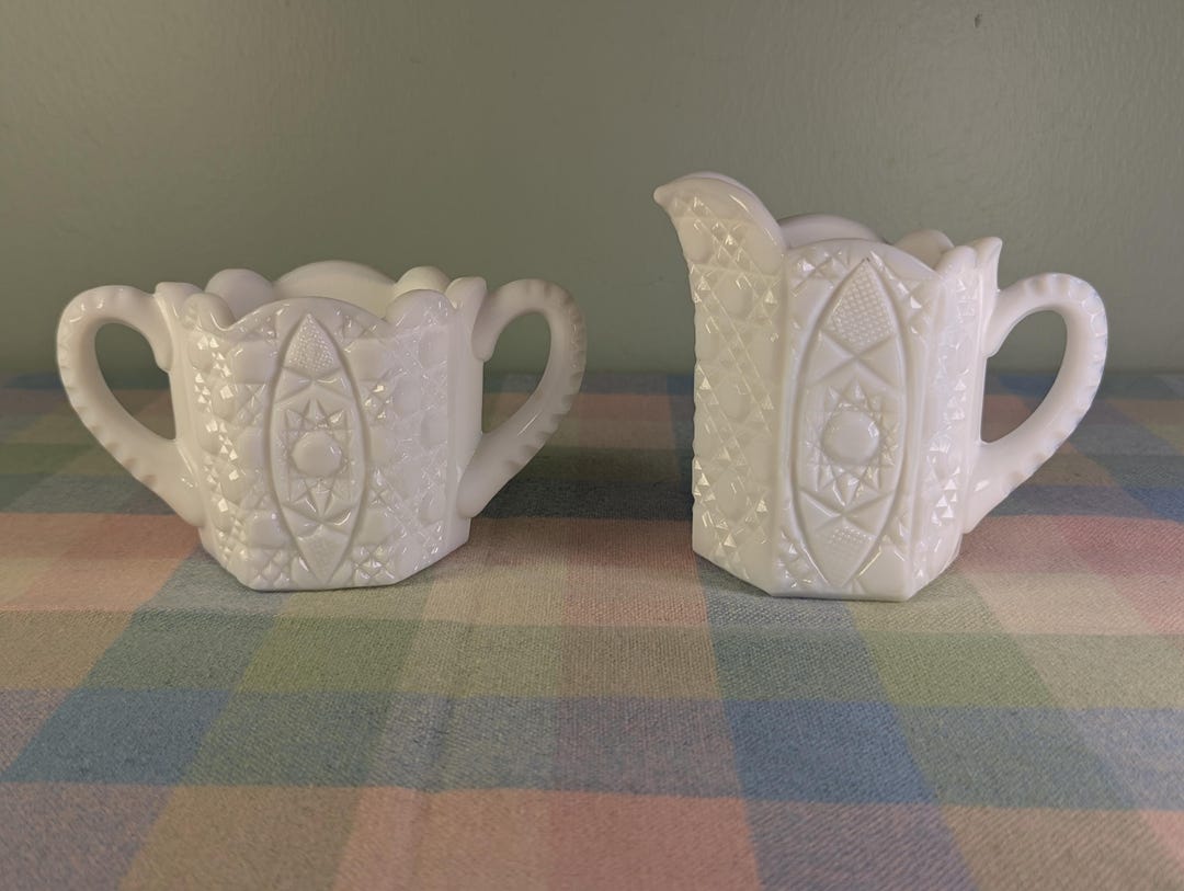 Vintage Kemple Milk Glass Sugar Bowl and Creamer Set - Etsy
