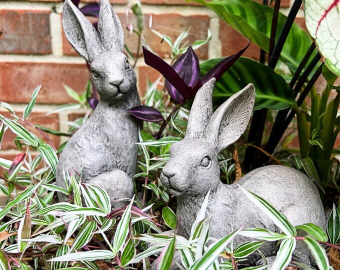 Set of 3 Bunny Garden Statue Handmade Concrete Bunny Rabbit Family ...