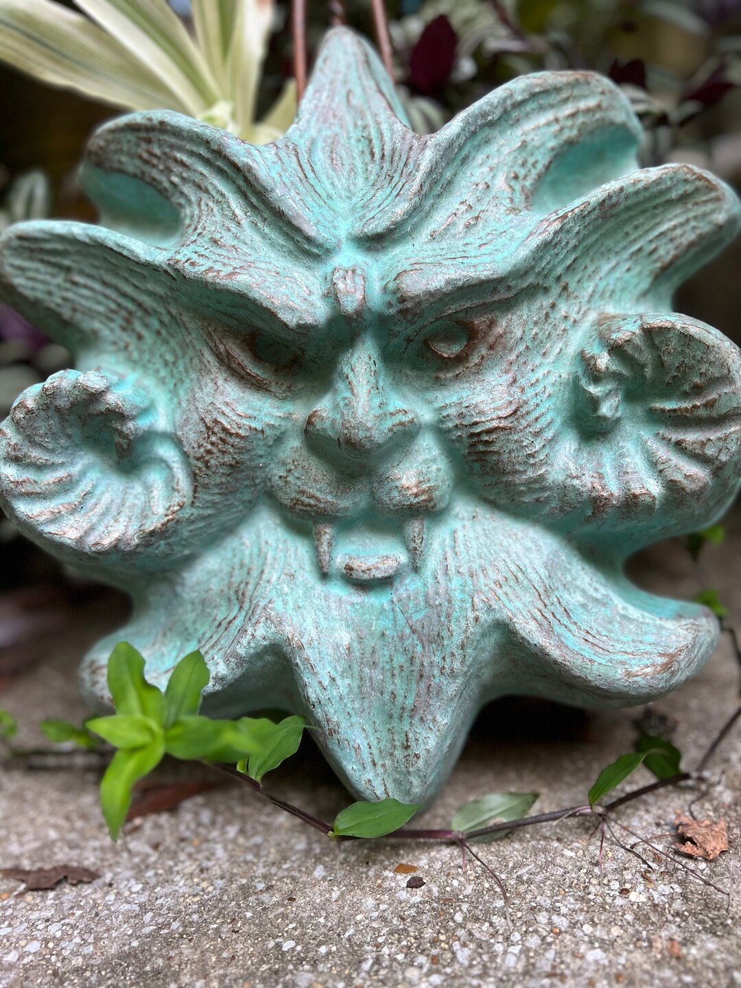 Gargoyle Green Man Wall Plaque, Monster Green Man Garden Plaque, Green ...
