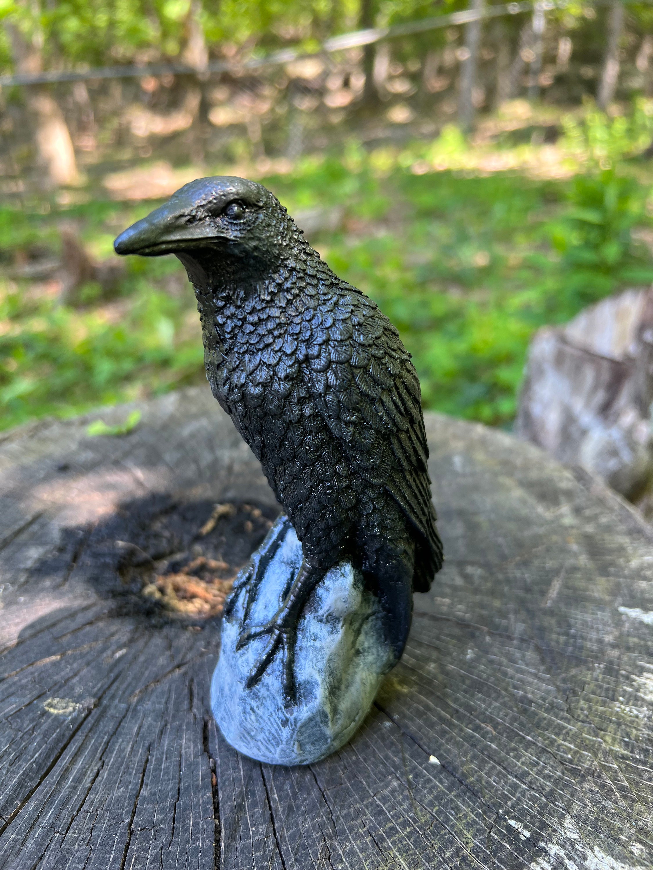 Raven on Rock Statue, Cast Stone Raven Statue, Raven on Stone Statue ...