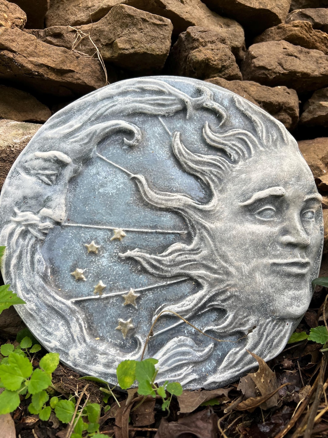 Ornate Sun and Moon Wall Plaque, Sun and Moon Garden Plaque, Green Man ...