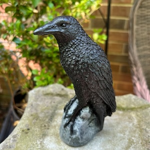 Raven on Rock Statue, Cast Stone Raven Statue, Raven on Stone Statue ...
