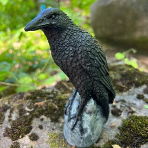 Raven on Rock Statue, Cast Stone Raven Statue, Raven on Stone Statue ...