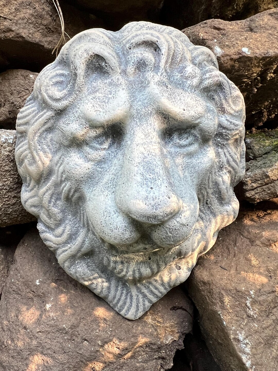 Small Lion Head Wall Plaque, Lion Head Garden Plaque, Green Man, Wall ...