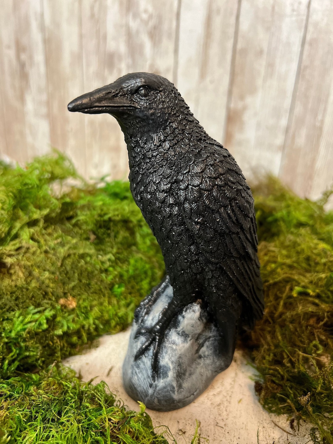 Raven on Rock Statue, Cast Stone Raven Statue, Raven on Stone Statue ...