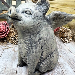 When Pigs Fly Statue, Pig With Angel Wings Statue, Aged Stone Finish ...
