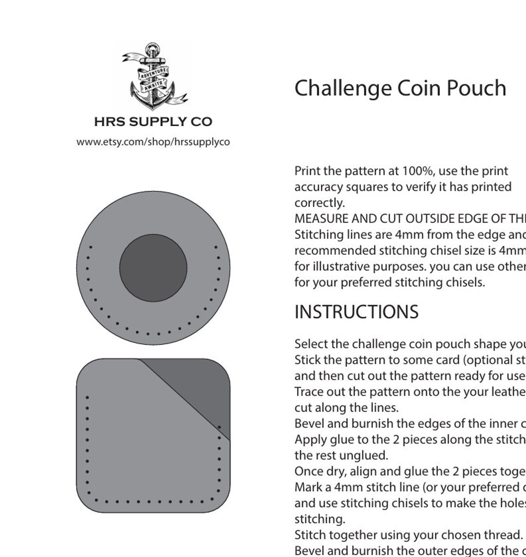 Challenge Coin Pouch Pdf, Pdf Leather Pattern for Challenge Coins - Etsy