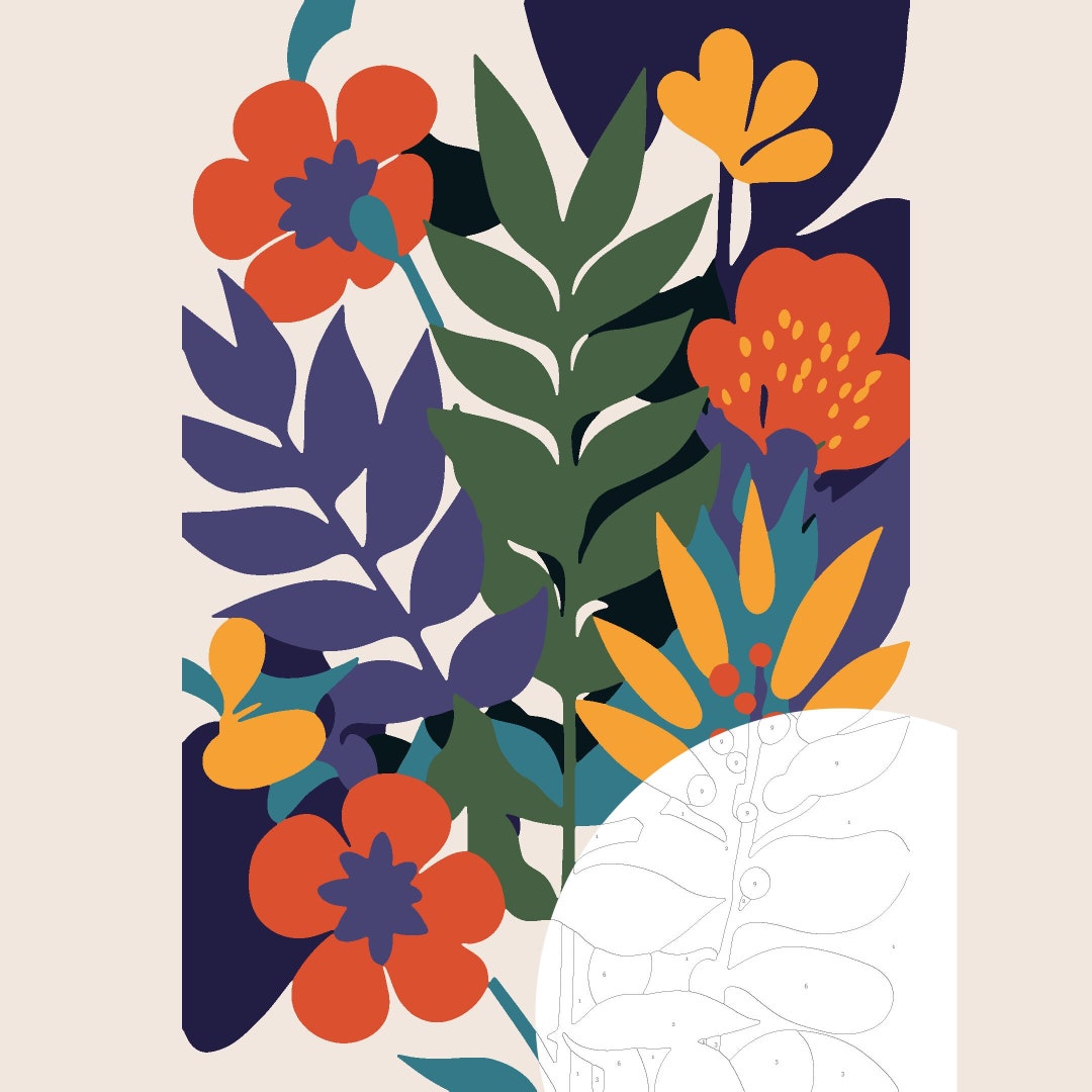 Paint by Number-abstract Flowers - Neutral Flower Paint by Numbers ...