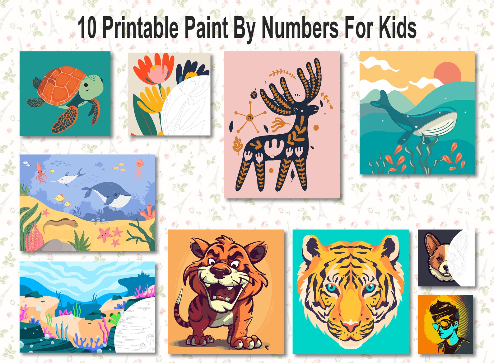 Paint by Number - 44 Bundle Artworks Printable Paint by Numbers - Paint ...